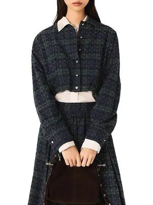 Maje Rhinestone Check Cropped Shirt - Blue / Green