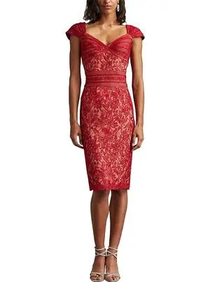 Tadashi Shoji Meera Embroidered Lace Dress - Red