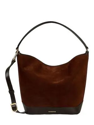 Sandro Leather Bucket Bag - Mahogany