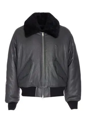 Ami Zip-up Leather Bomber Jacket - Grey