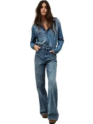 Ba&sh Bloom Denim Jumpsuit - Blue