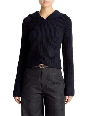 Vince Ribbed Wool-cashmere Sailor-collar Sweater - Black