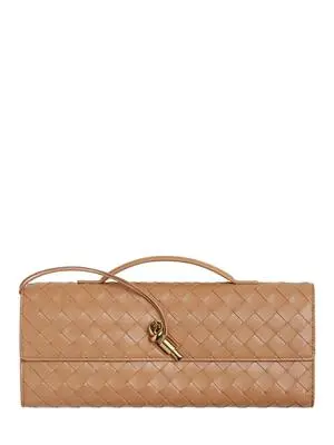 BOTTEGA  VENETA Intrecciato Leather Top Handle Clutch - Pale Brown
