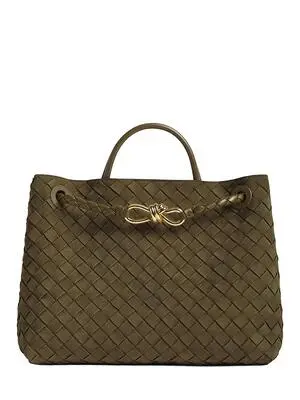 BOTTEGA  VENETA Intrecciato Suede Andiamo Top Handle Bag - Mud