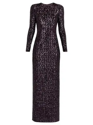 Michael Kors Stretch Sequined Long-sleeve Gown - Aubergine