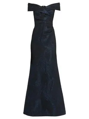 Rickie Freeman For Teri Jon Off-shoulder Metallic Jacquard Gown - Blublk
