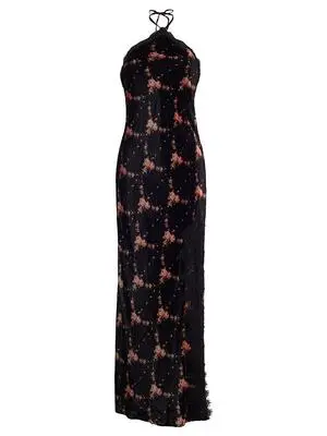 Cara Cara Silk Velvet Maxi Halter Dress - Trellis Black