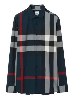 Burberry Slim Fit Check Cotton Shirt - Navy