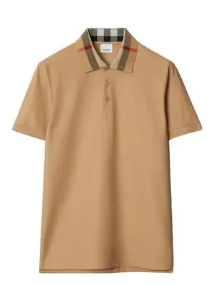 Burberry Check Collar Cotton Polo Shirt Beige