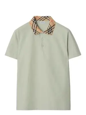 Burberry Check Collar Cotton Polo Shirt Seafoam Green