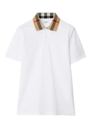 Burberry Check Collar Cotton Polo Shirt White