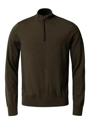 Eton Relaxed Fit Quarter Zip Merino Wool Sweater - Dark Green