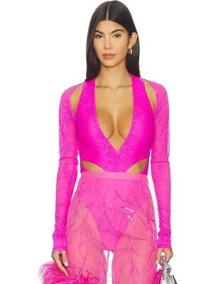 Lapointe Snake Lace Bodysuit - Vivid Pink