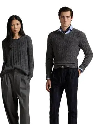Ralph Lauren Cable-knit Cashmere Sweater - Static Grey Heather