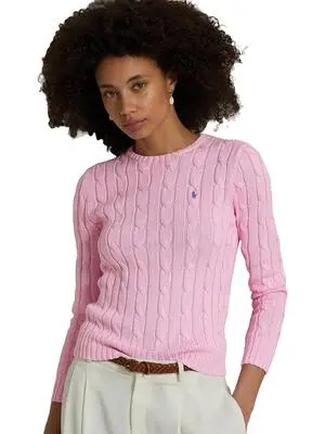 Ralph Lauren Cable-knit Cotton Crewneck Sweater - Carmel Pink
