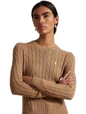 Ralph Lauren Cable-knit Cotton Crewneck Sweater - Collection Camel Melange