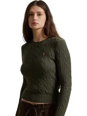 Ralph Lauren Cable-knit Cotton Crewneck Sweater - Harvest Olive