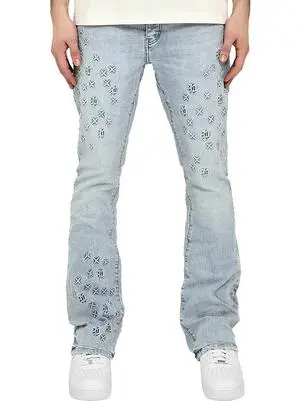PURPLE BRAND Flare Mono Embossed Jeans - Light Indigo