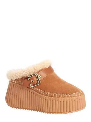 Chloé Nama Shearling Lined Wedge Mules - Pottery Brown