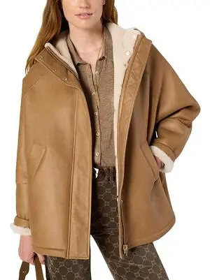 Gerard Darel Margaux Shearling Coat - Straw