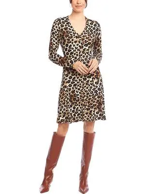 Karen Kane Long Sleeve Fit & Flare Dress - Leopard