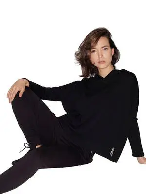 Natori Cocoon Brushed French Terry Kimono Hoodie - Black