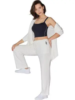 Natori Cocoon Brushed French Terry Straight Leg Pants - White