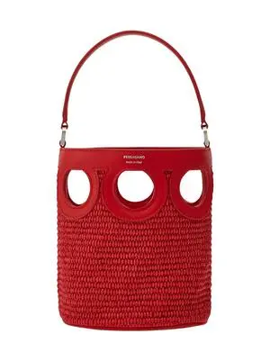 FERRAGAMO Gancini Outline Bucket Bag Red