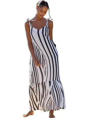 Seafolly Coastline Tie-back Maxi Dress - Black & White Pattern
