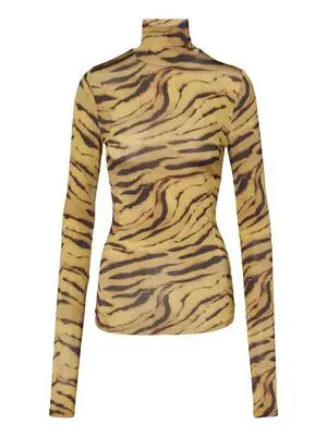 GANNI Tiger-print Jersey Top - Beige