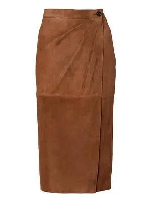 Max Mara Jerez Gathered Suede Pencil Skirt - Brown