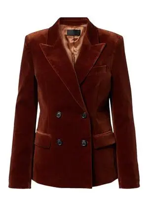 NILI LOTAN Veda Double-breasted Velvet Blazer - Brown