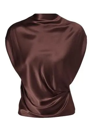 THE SEI Draped Silk Satin Top - Brown