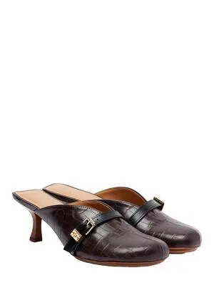 GANNI 40 Crocodile-effect Leather Mules - Brown