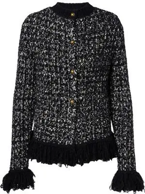 Moncler Fringed Wool And Cotton-blend Cardigan - Black