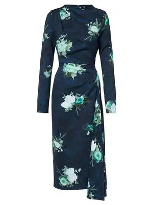 Erdem Floral Draped Cady Midi Dress - Blue