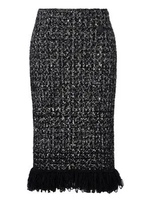 Moncler Fringed Wool-blend Pencil Skirt - Black