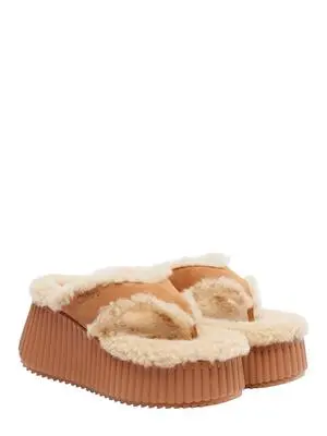 Chloé Nama 80 Suede Platform Thong Sandals - Brown
