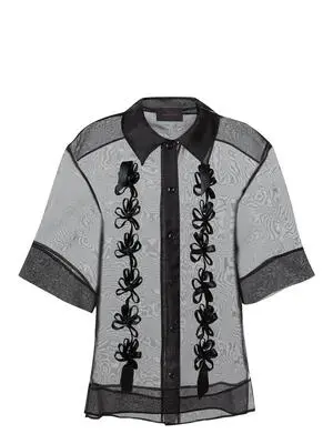 Simone Rocha Floral-appliqué Sheer Silk Shirt - Black