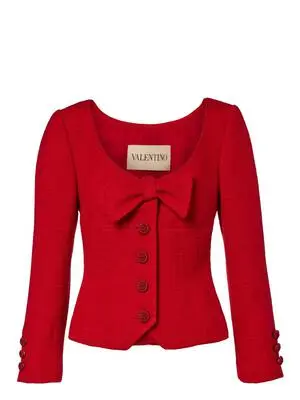 Valentino Garavani Bow-detailed Cropped Tweed Jacket - Red