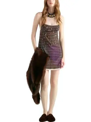 Prada Embellished Checked Mini Dress - Brown
