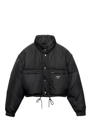 Prada Cropped Down Jacket With Ring Collar - Black