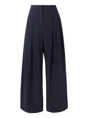 TWP Carries Pleated Wool-crepe Wide-leg Pants - Blue