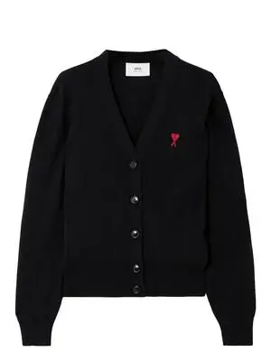Ami Embroidered Wool Cardigan - Black
