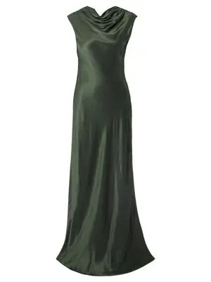 TWP Paneled Open-back Draped Satin Gown - Green