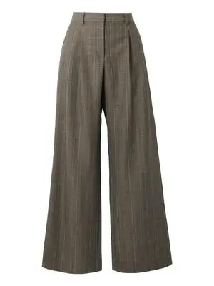 TWP Sulli Pleated Checked Wool Wide-leg Pants - Gray