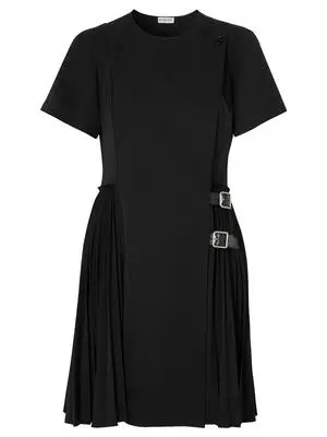Burberry Buckle-embellished Pleated Twill Mini Dress - Black