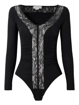 Stella McCartney Lace-trimmed Ruched Bodysuit - Black