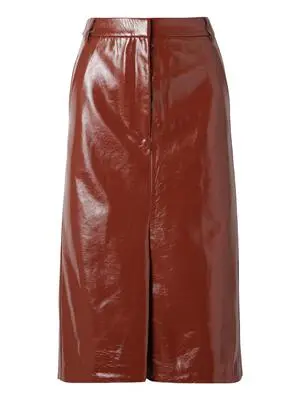 Tibi Glossed Midi Skirt - Brown
