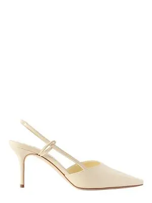 Manolo Blahnik Touki 70 Leather Slingback Pumps - Cream